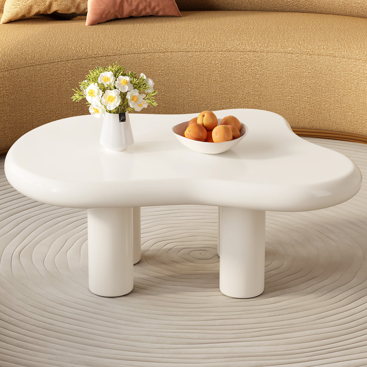 Metro Lane Guyii Cream Style Cloud Coffee Table, Free Shape Center Table with 4 Legs & Reviews ...